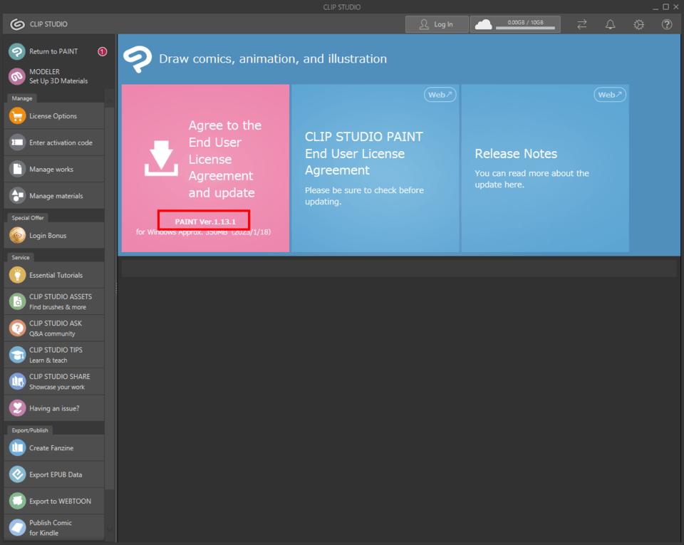 "I already have a license" button isn't in PAINT - CLIP STUDIO ASK
