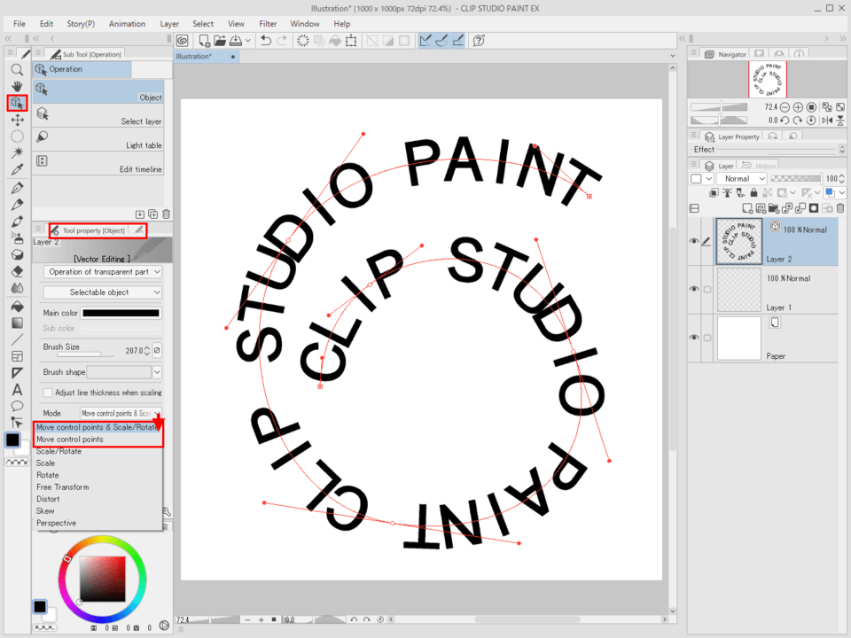 Bezier curve handles - Object tool - CLIP STUDIO ASK