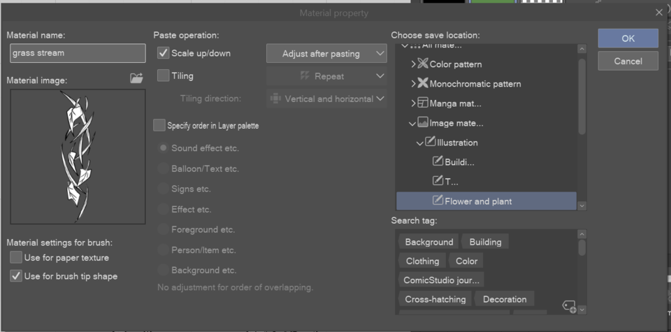 How do I register a material for a brush tip that can change color ...