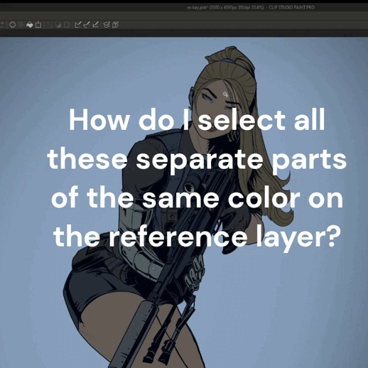 How to select all these separate parts of the same color on the reference layer? - CLIP STUDIO ASK