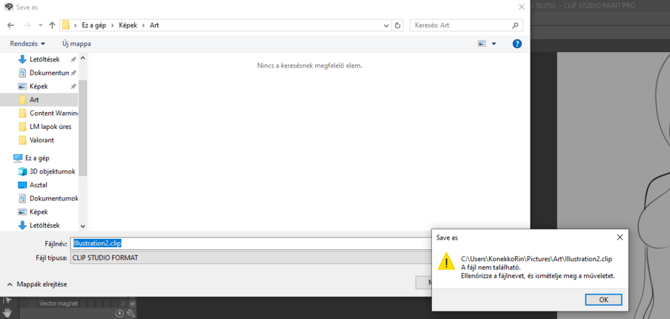 I can't save the file because it's not in the folder. - CLIP STUDIO ASK