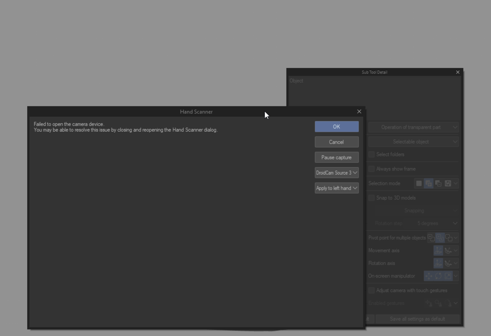 why is the camera function doesn't work for hand scanning - CLIP STUDIO ASK