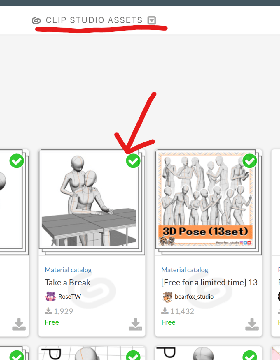 My downloaded assets (preset poses) - CLIP STUDIO ASK