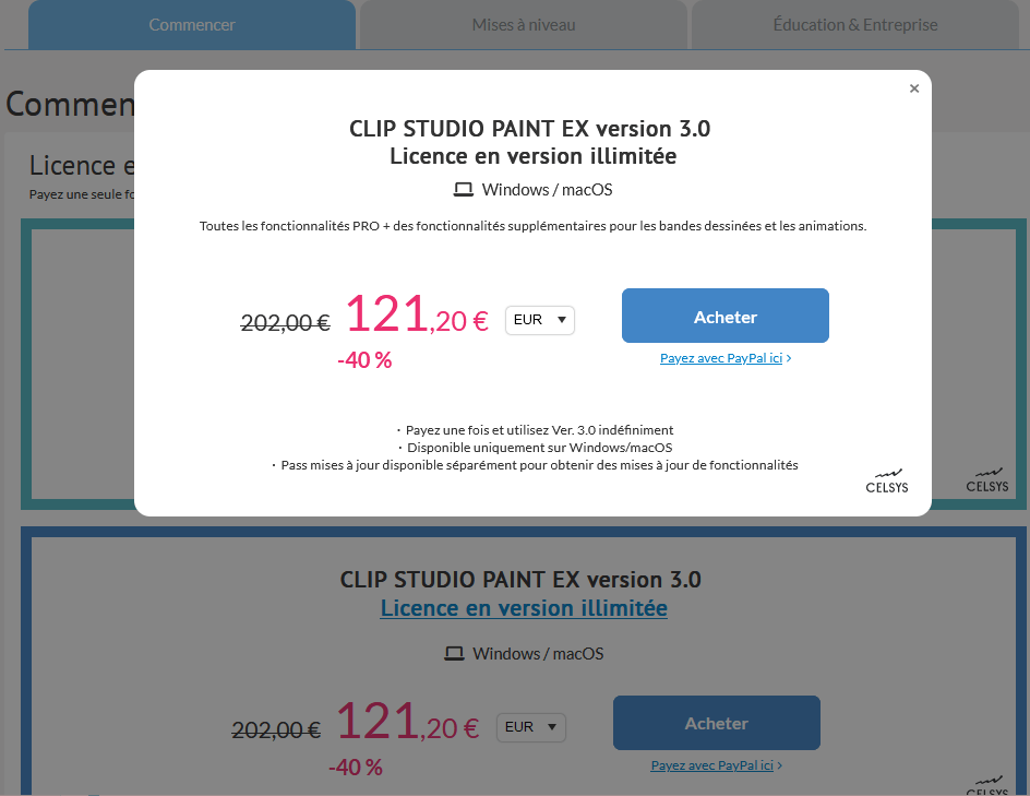 버전 2.0EX > 3.0EX 중에서 선택할 가격 (단일 구매 무제한) - CLIP STUDIO ASK