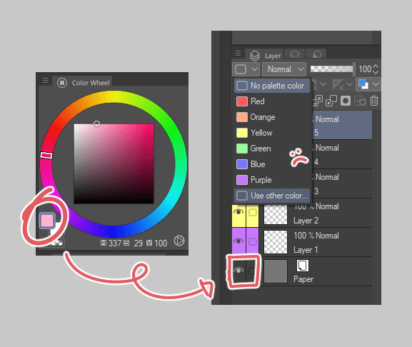 Layer Palette Color set to Drawing Color (software suggestion!) - CLIP ...
