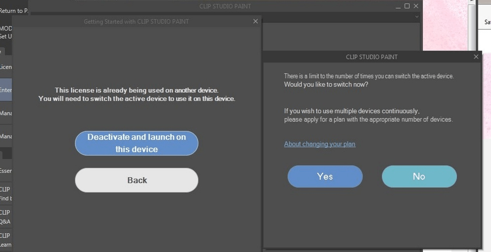 I can't not use clip studio pro dual divice cause my laptop broke down ...