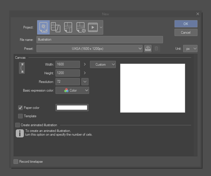 Can't make my new project window activate on startup - CLIP STUDIO ASK